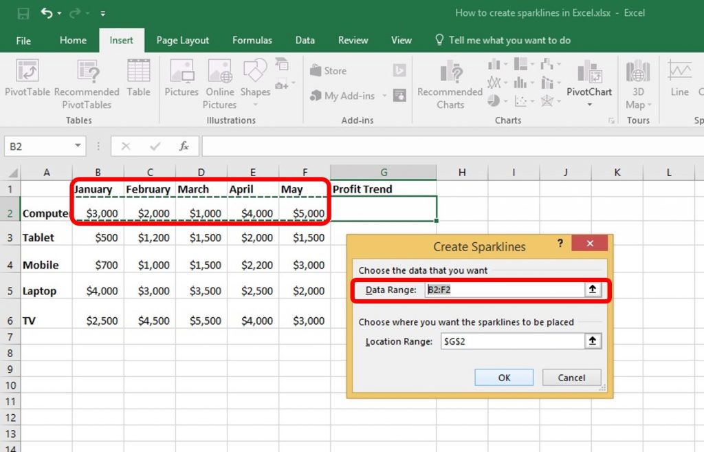How To Use Sparklines In Excel Sparklines Excel 2010 2013 2016 