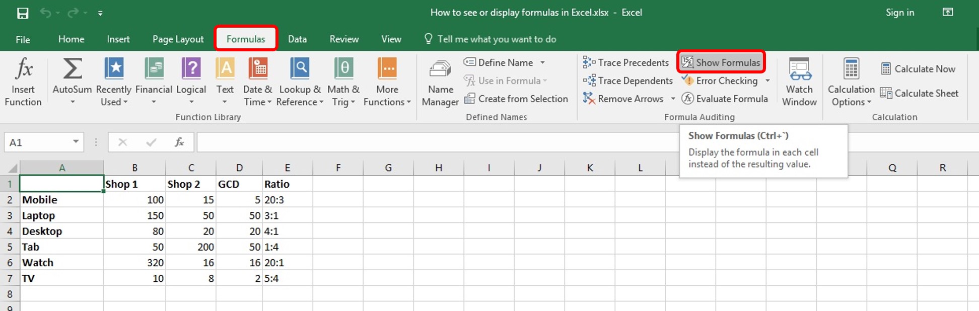  Quick Way To Display Show Formulas In Excel Show Formula In Excel