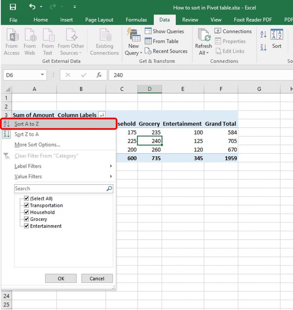 How To Sort Pivot Table Custom Sort Pivot Table A Z Z A Order