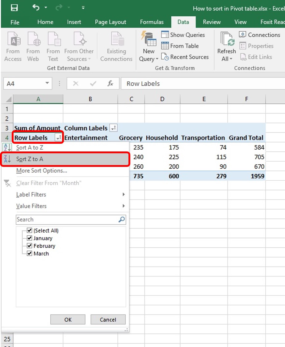 How To Sort Pivot Table Custom Sort Pivot Table A Z Z A Order