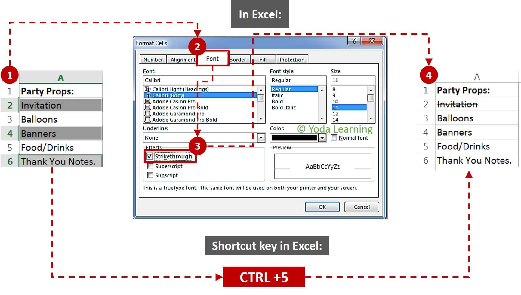  Tricks Strikethrough Shortcut In Excel Word Shortcut For Strikethrough With E x a m p l e 