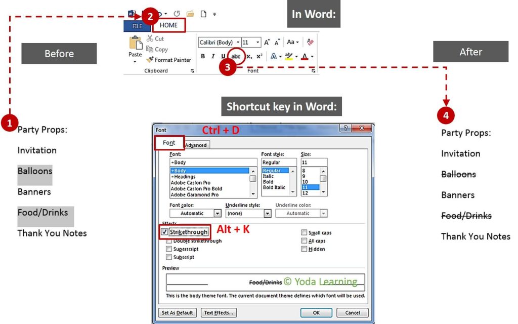  Tricks Strikethrough Shortcut In Excel Word Shortcut For Strikethrough With E x a m p l e 